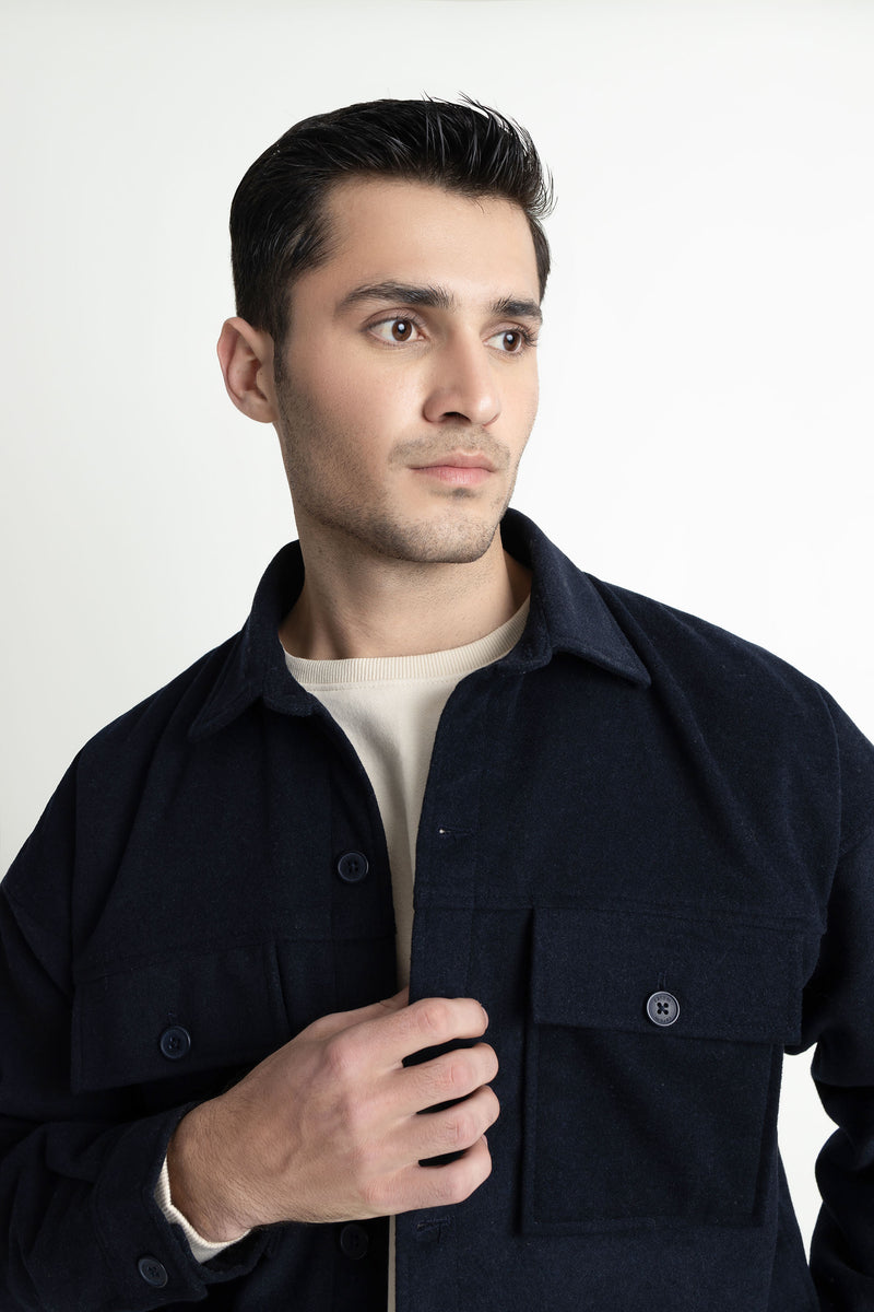 The Navy Blue Oversized Shacket – Carom.pk