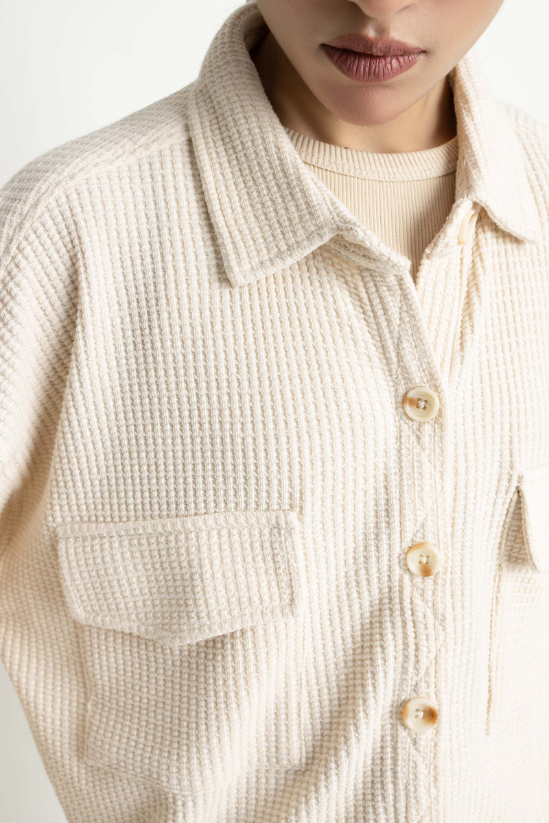 The Boxy Crop Waffle Knit Shacket – Carom.pk