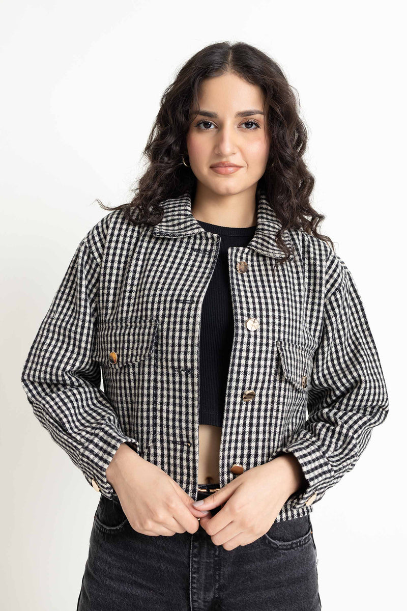 The Boxy Crop Checkered Shacket – Carom.pk