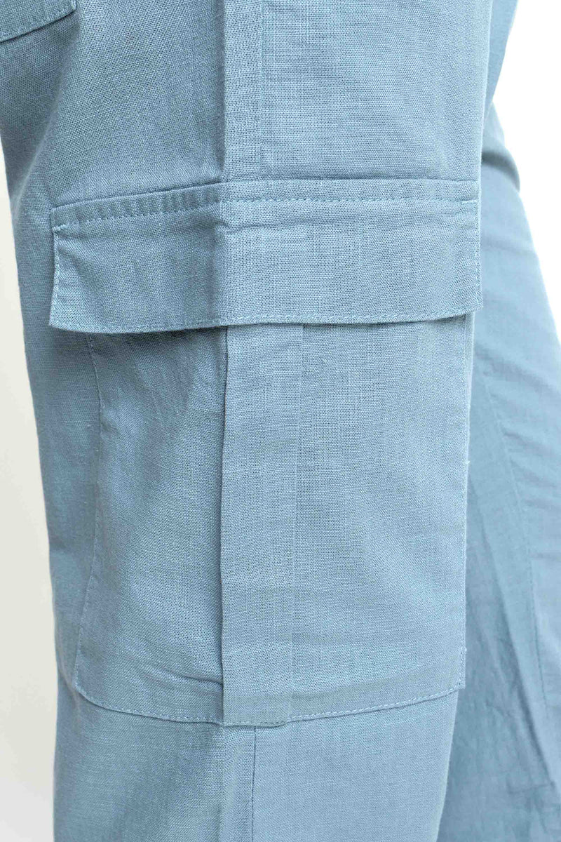 The Smokey Blue Loose Fit Linen Cargos – Carom.pk