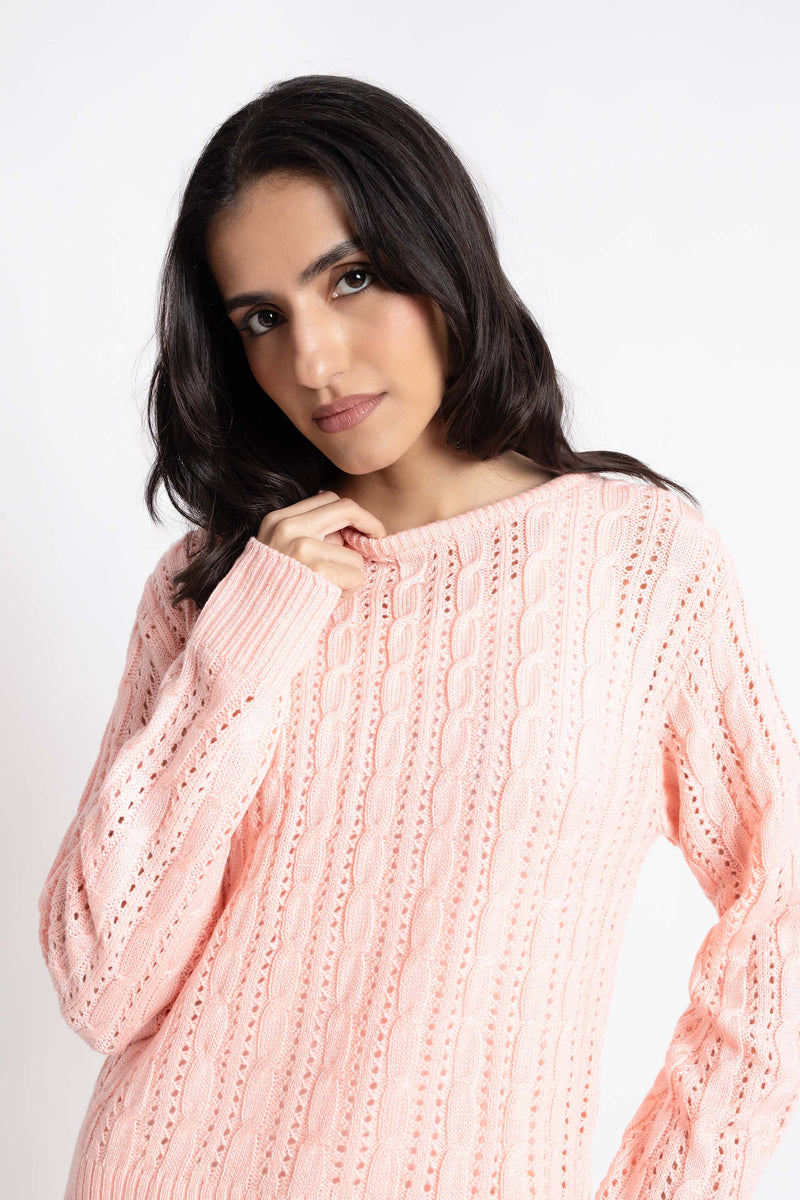 The Pink Cable Knit Sweater – Carom.pk